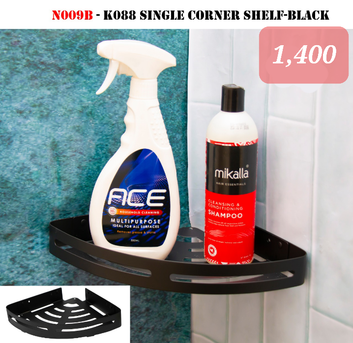 N009B-Black Single Corner Shelf - Touch Interiors